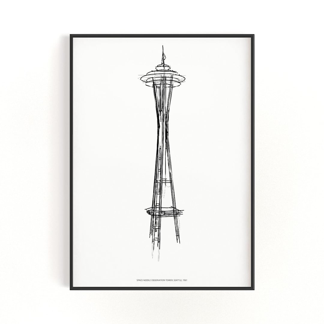 Seattle Space Needle Sketch Art Print: Minimalist Home Decor (digital ...