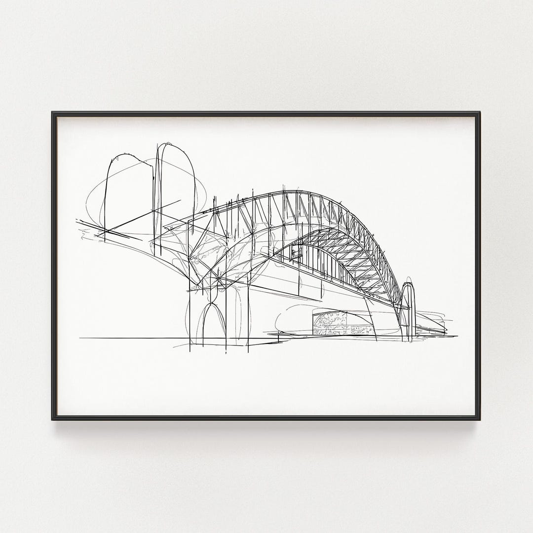Sydney Harbour Bridge Sketch, Black and White Minimalist Architectural ...