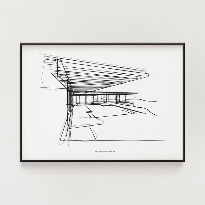 Stahl House Sketch, Minimal Art Print, Pierre Koenig Architecture ...