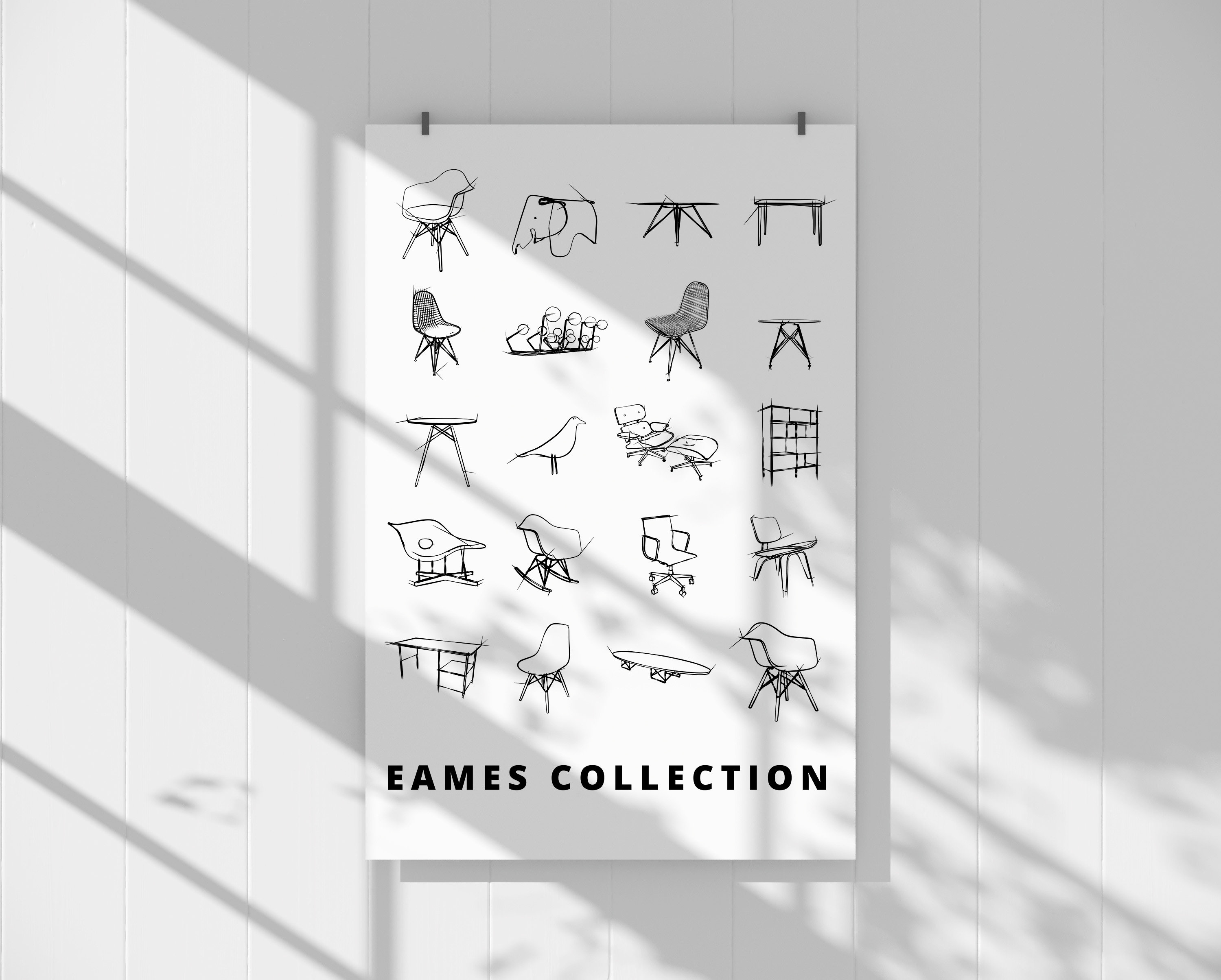 Iconic Eames Furniture Collection Sketches Minimalist Wall Art, Digital ...