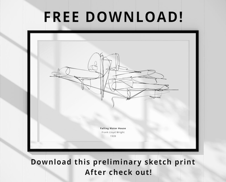 Fallingwater Print: Frank Lloyd Wright House Sketch (digital Download ...