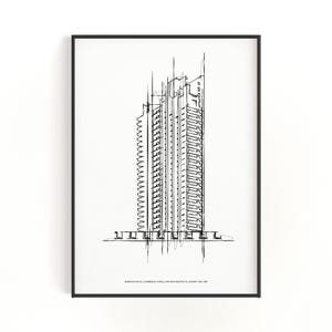 Barbican Building Sketch, Iconic London Architecture, Black and White ...