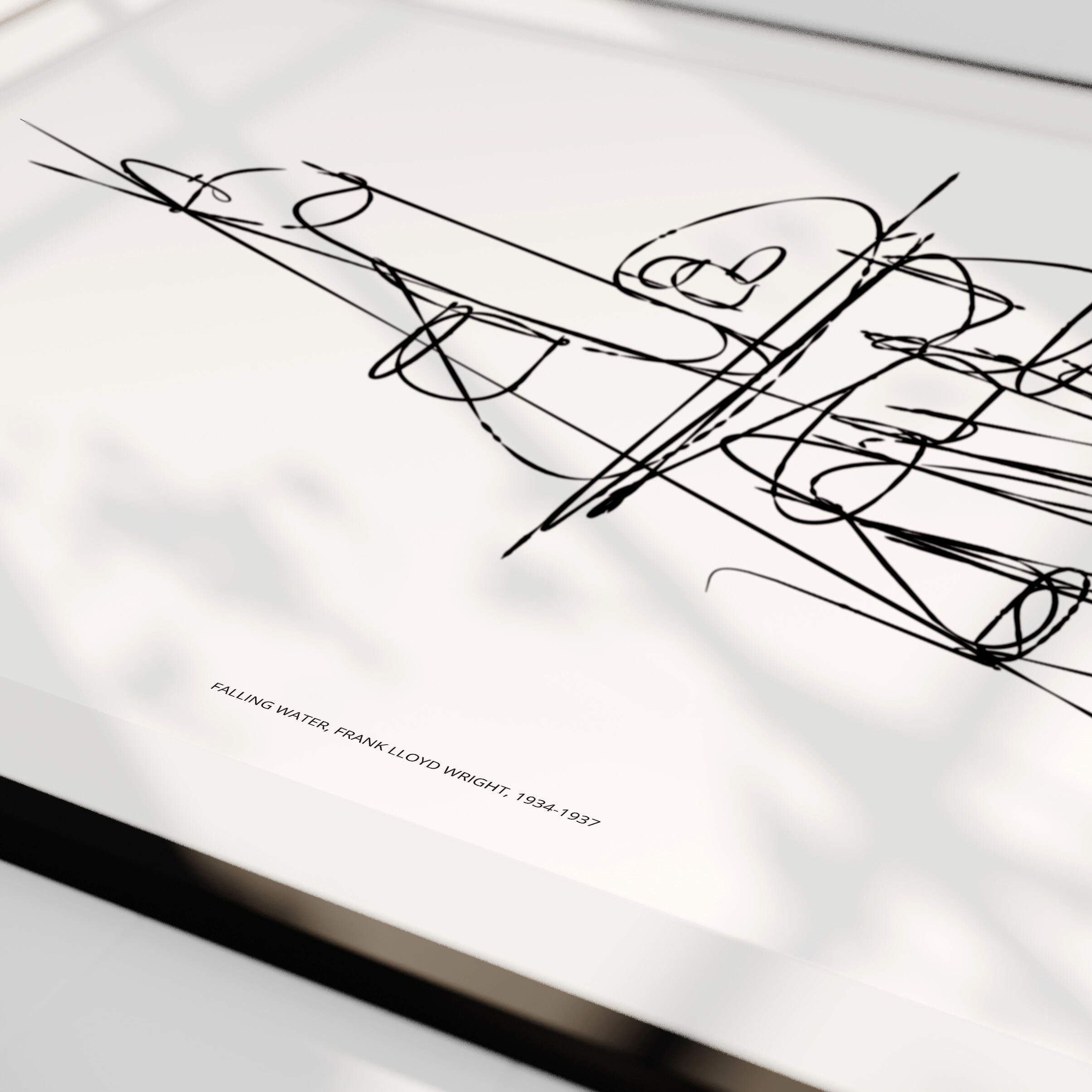 Frank Lloyd Wright's Abstract Falling Water Sketch, Hand Drawn ...