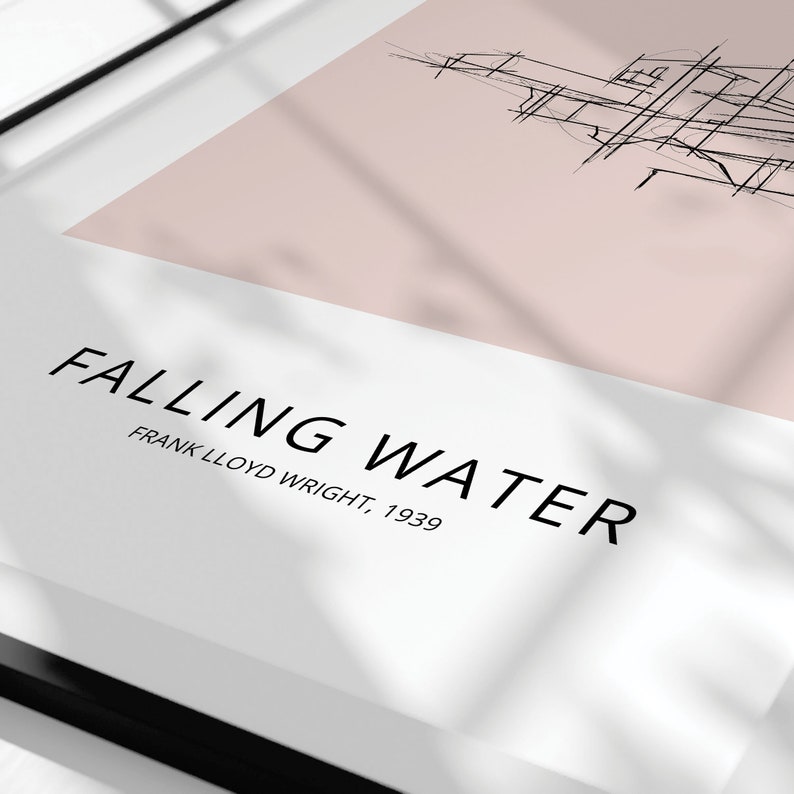 Frank Lloyd Wright's Falling Water House Sketch, Hand Drawn Minimalist ...