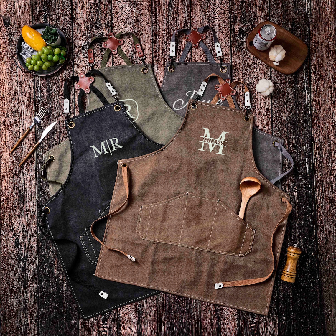 Personalized Bar Apron, Canvas Workshop Apron With Pockets, Custom ...