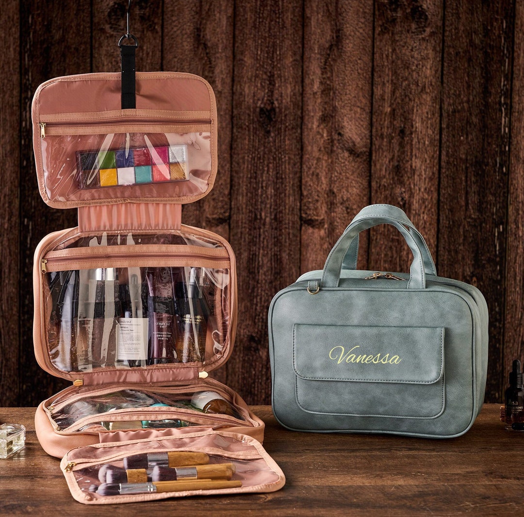 Personalized Hanging Leather Makeup Bag, Bridesmaid Gifts Proposal ...