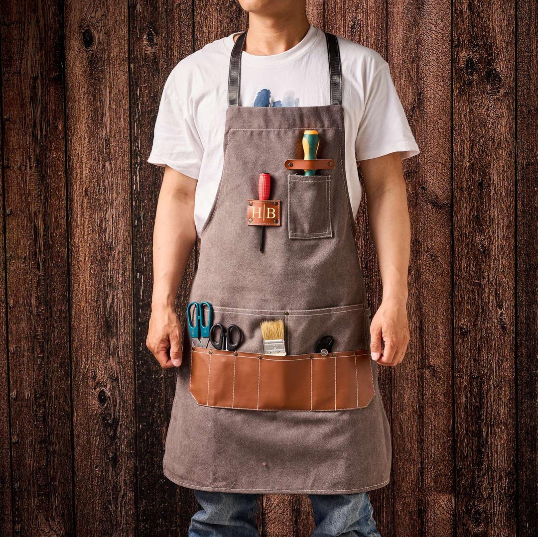 Personalized Bar Apron, PU Leather Workshop Apron With Pockets, Custom ...