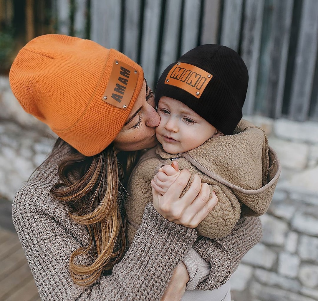 Personalized Beanie With Leather Patch, Women Beanie, Newborn Baby ...