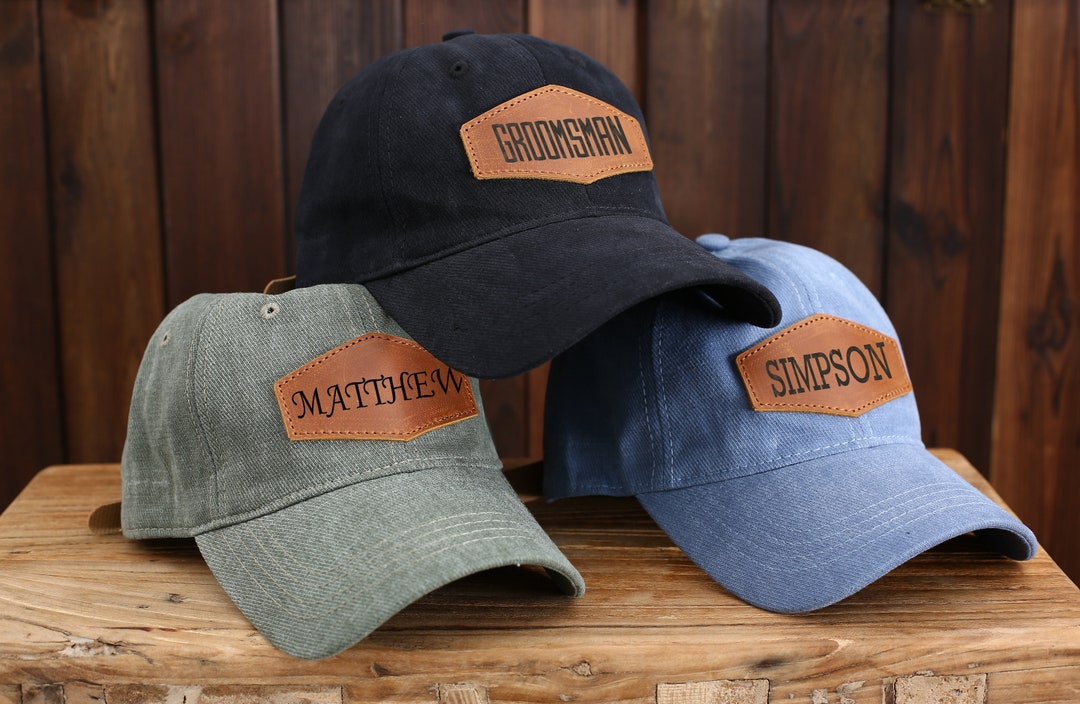 Engraved Leather Patch Hat, Name Hat, Groom Hats, Baseball Cap ...