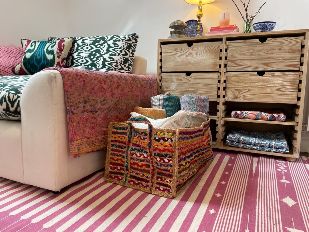 Extra Large Rainbow Rectangular Storage Basket Rainbow Jute and ...