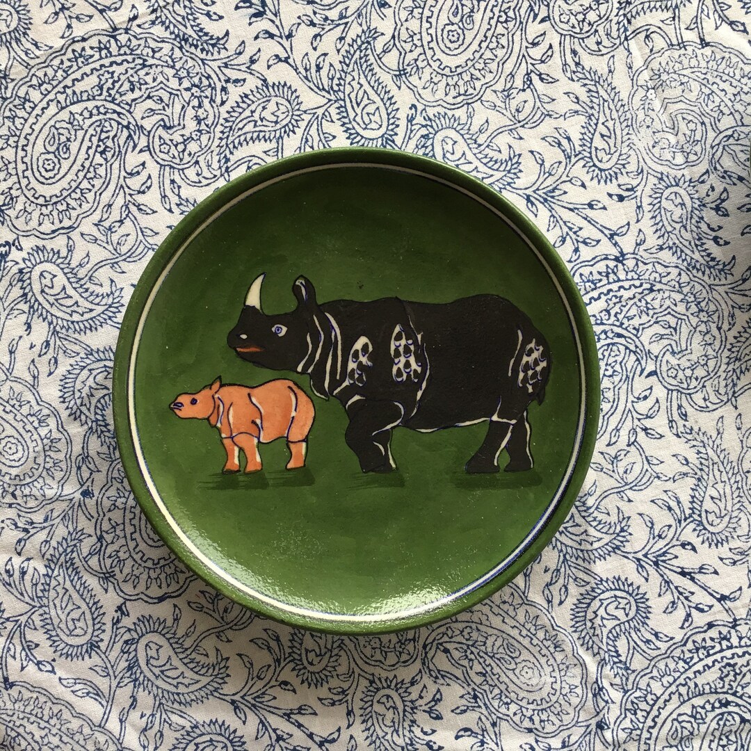 Hand Painted Rhino Plate - Etsy