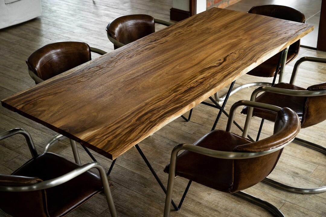 Straight Edge Wood Dining Table Mid Century Modern Handcrafted ...