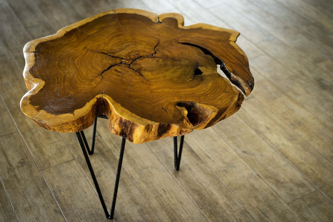 Live Edge Wood End Table Mid Century Modern Handcrafted Furniture - Etsy