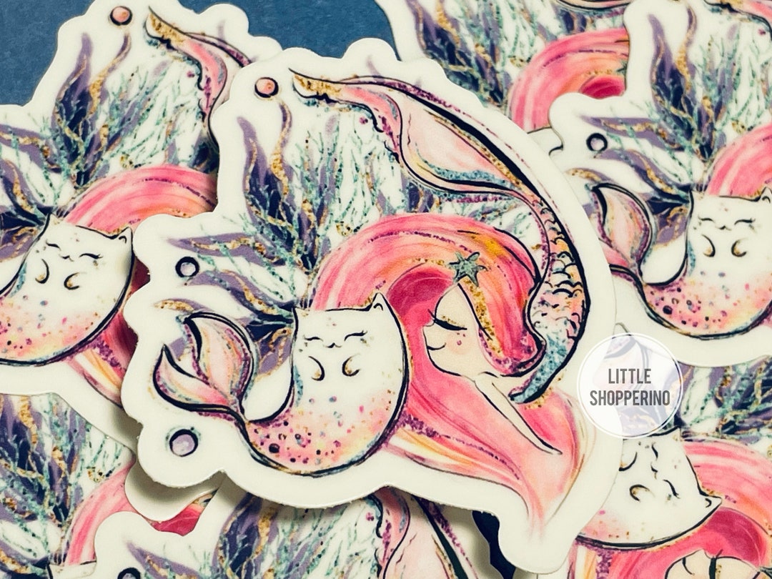 Cat Lover Sticker, Mermaid Sticker, Ocean Sticker, Vinyl Sticker, Pink ...