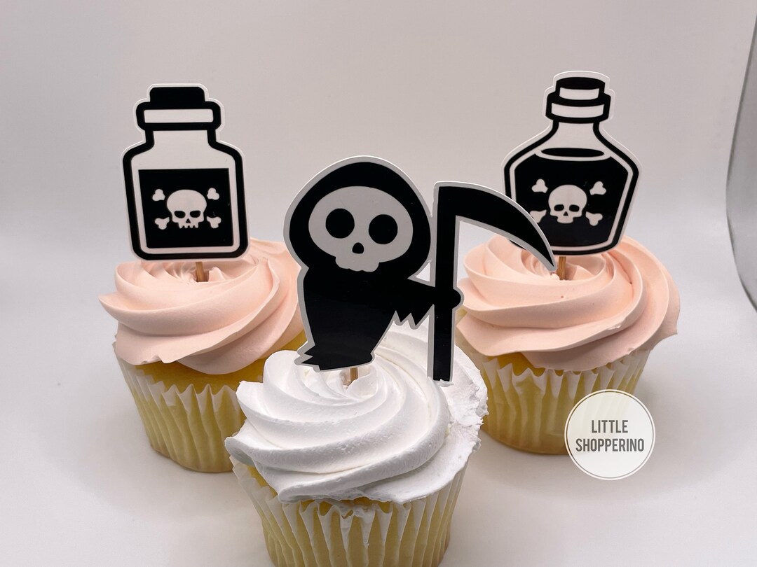 Grim Reaper Cupcake Toppers , Poison Cupcake Toppers, Dark Party ...