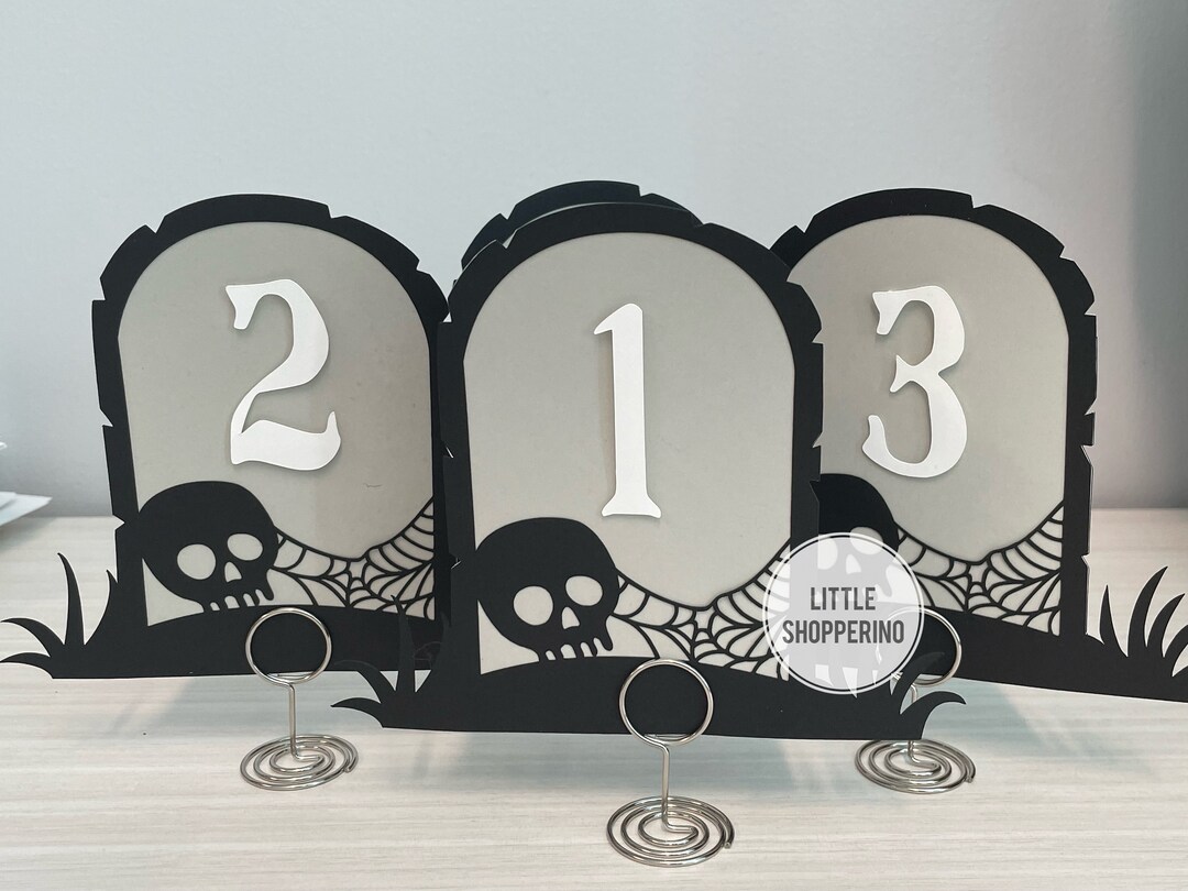 Goth Table Numbers, Black and White Wedding Party Decoration, Skull ...