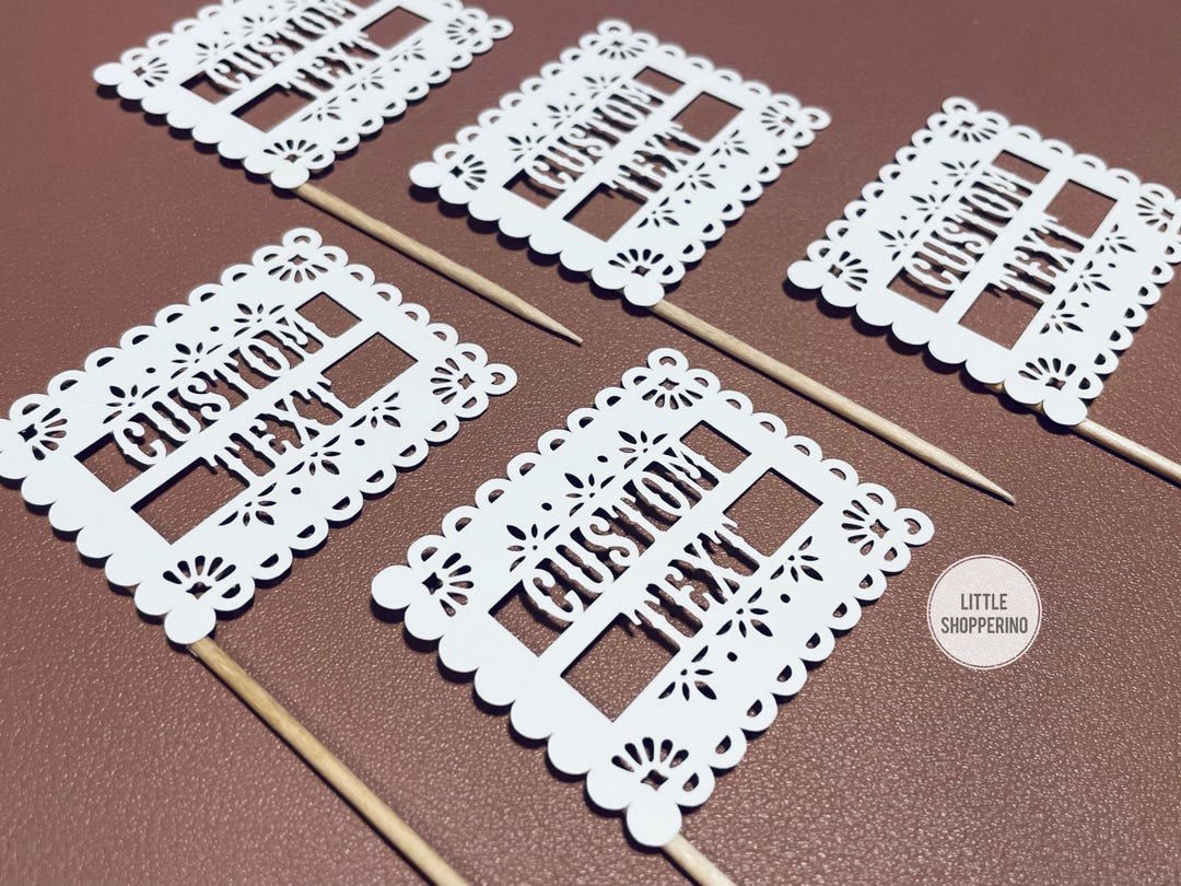Custom 2 Line Cupcake Toppers , Fiesta Cupcake Toppers, Papel Picado Cupcake Toppers, Spanish ...