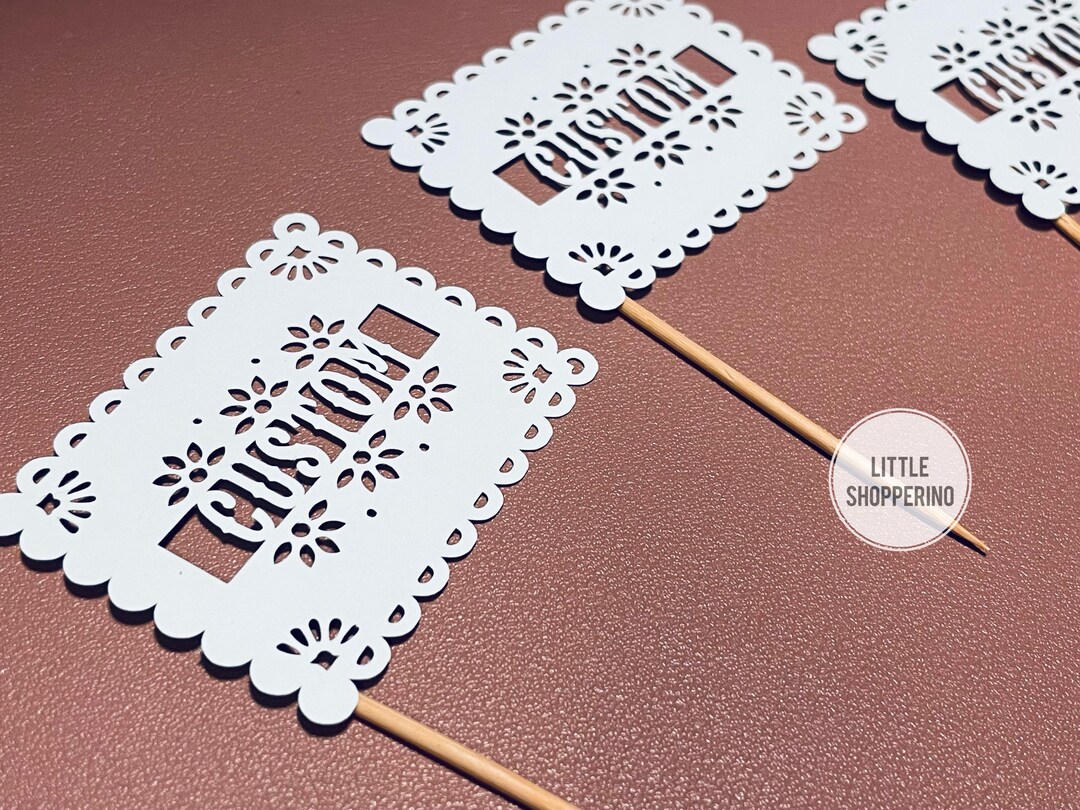 Custom 1 Line Cupcake Toppers , Fiesta Cupcake Toppers, Papel Picado ...