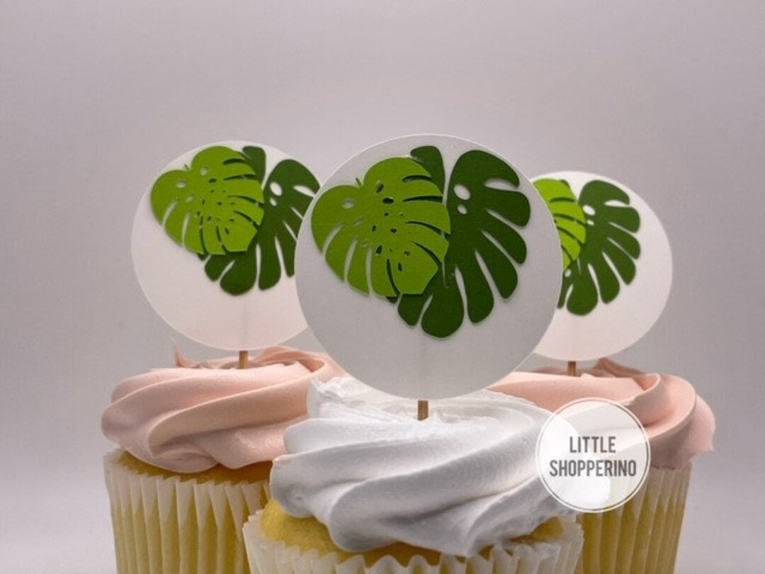 Tropical Themed Cupcake Toppers ,leaf Cupcake Toppers, Monstera Party ...