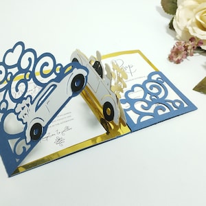 SVG Mini Pop up Wedding Car Invitation Template Tri Fold Swirly ...