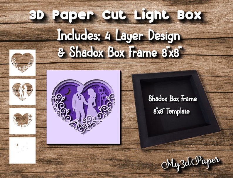 Shadow Box SVG 3D Layered SVG Bride and Groom Paper Cut Light | Etsy