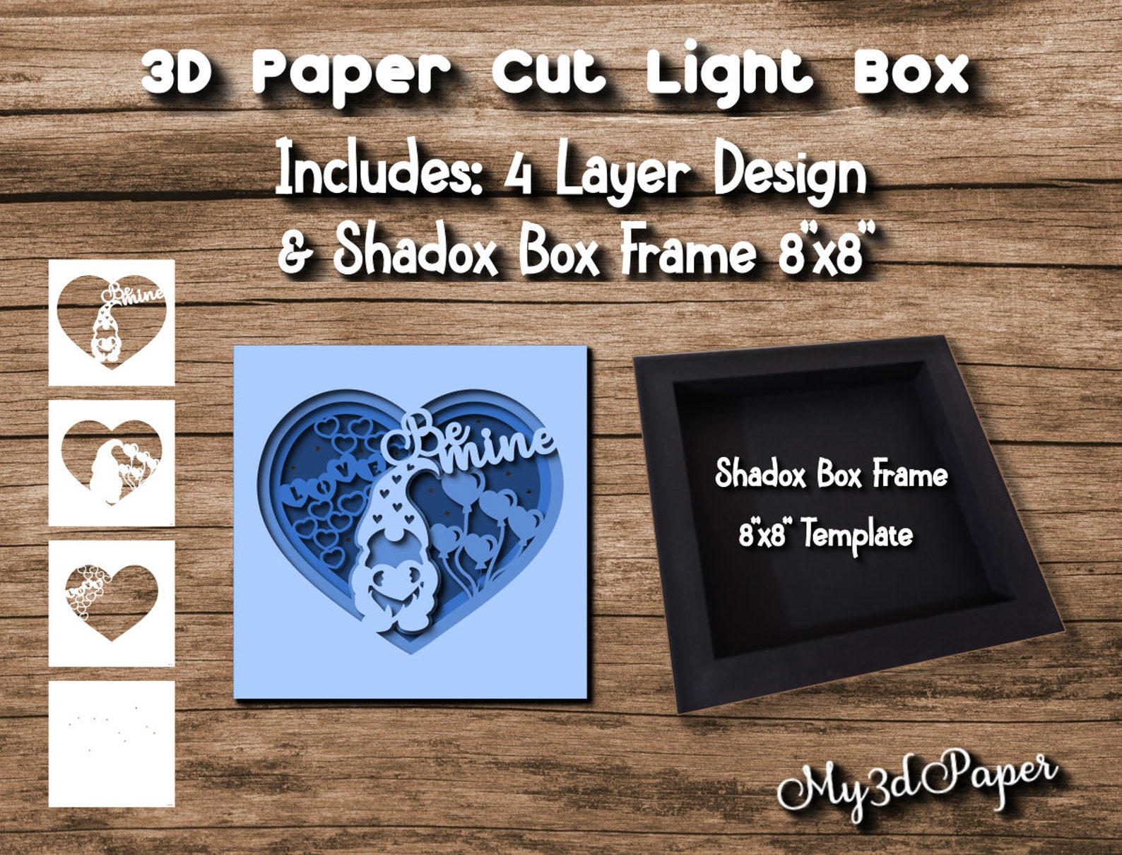 Shadow Box SVG 3D Layered SVG Be Mine Gnome Paper Cut Light - Etsy
