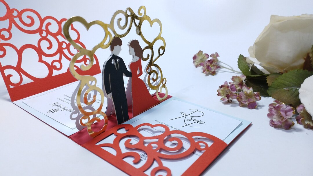 SVG Cricut JOY Mini Pop up Wedding Bride and Groom Swirly Invitation ...