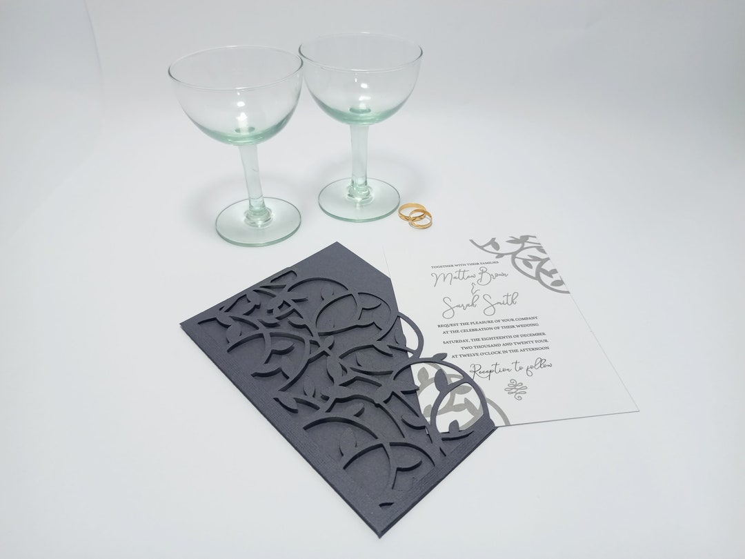 SVG Wedding Pocket Envelope Invitation Template Leaf Vine Wedding ...