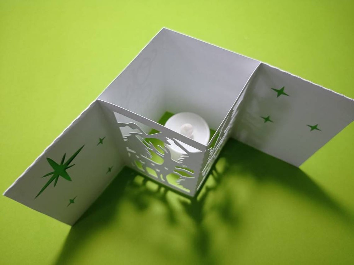 Svg Pop Up Christmas Card Template 3d Paper Lanter Tealight Etsy