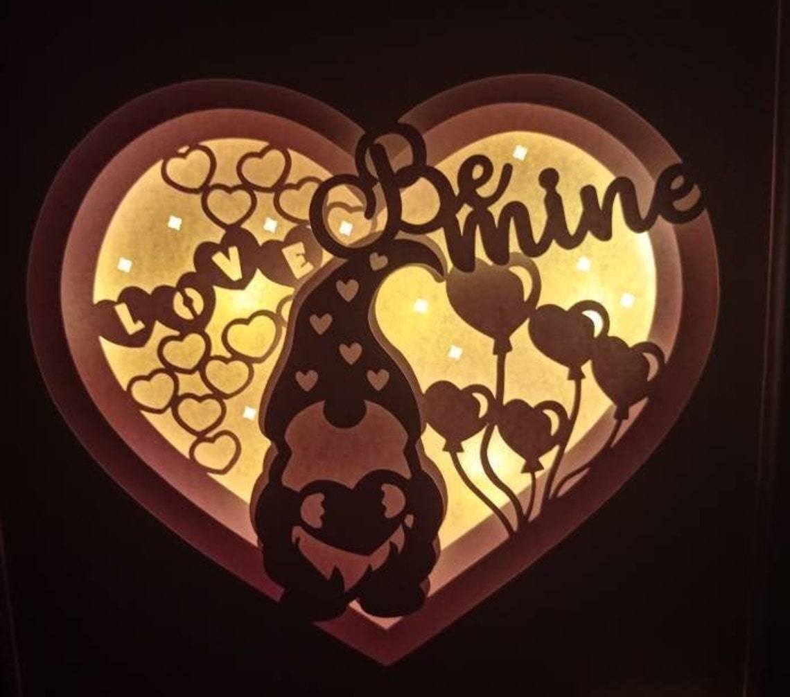 Shadow Box SVG 3D Layered SVG Be Mine Gnome Paper Cut Light | Etsy