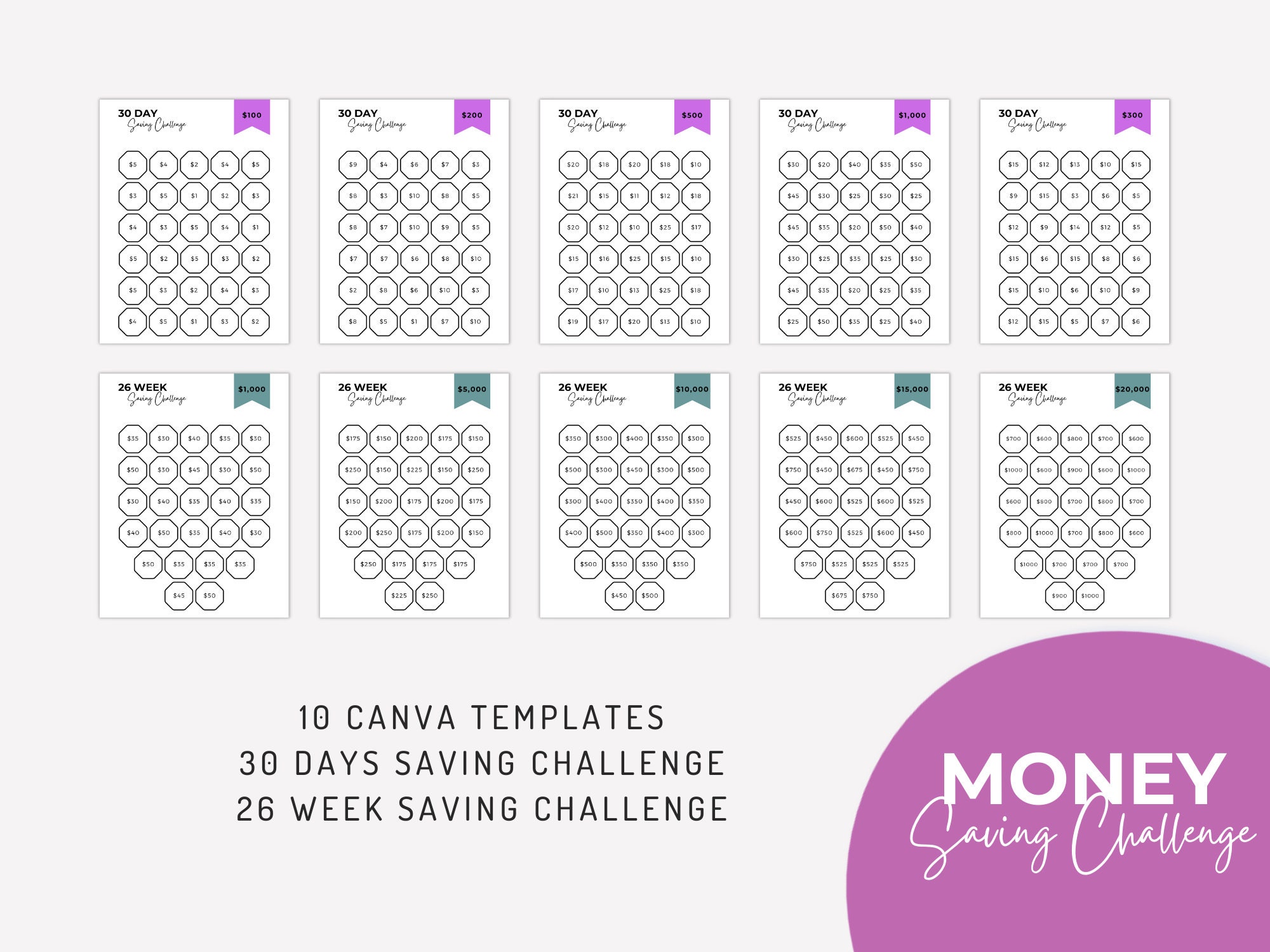 Money Saving Challenge Canva Template, A6, 6x9 and 8.5x11 Inches ...