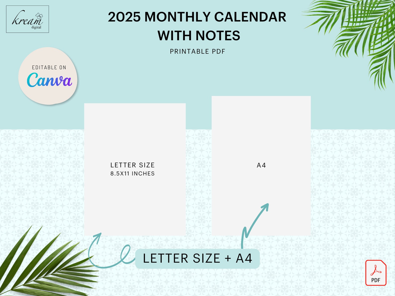 2025 Monthly Calendar With Notes, Canva Template, A4/letter Size ...
