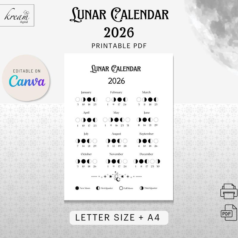 Lunar Calendar 2026 A4 - Etsy