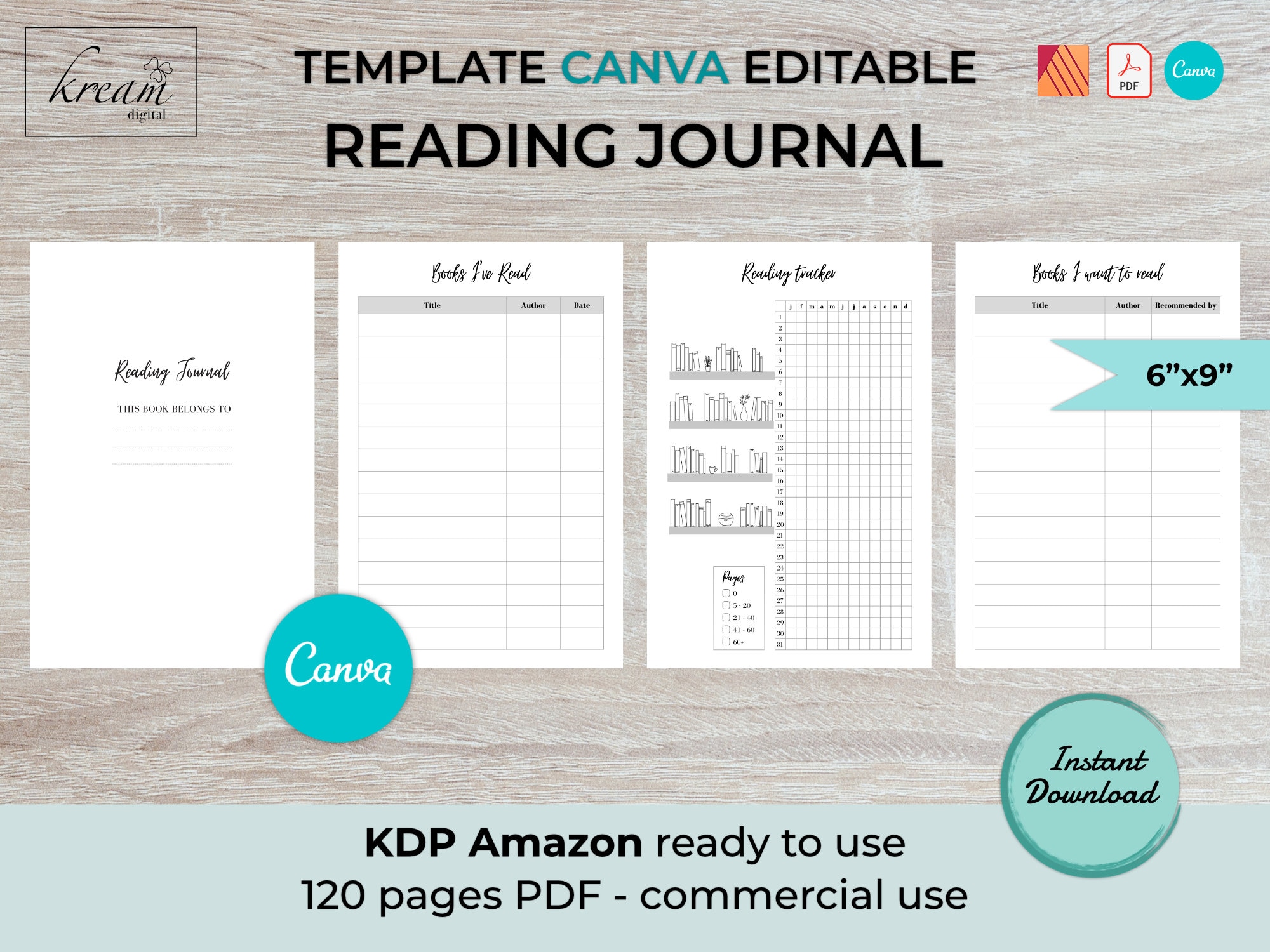 CANVA Reading Journal Template 69 Inches 120 Pages KDP - Etsy