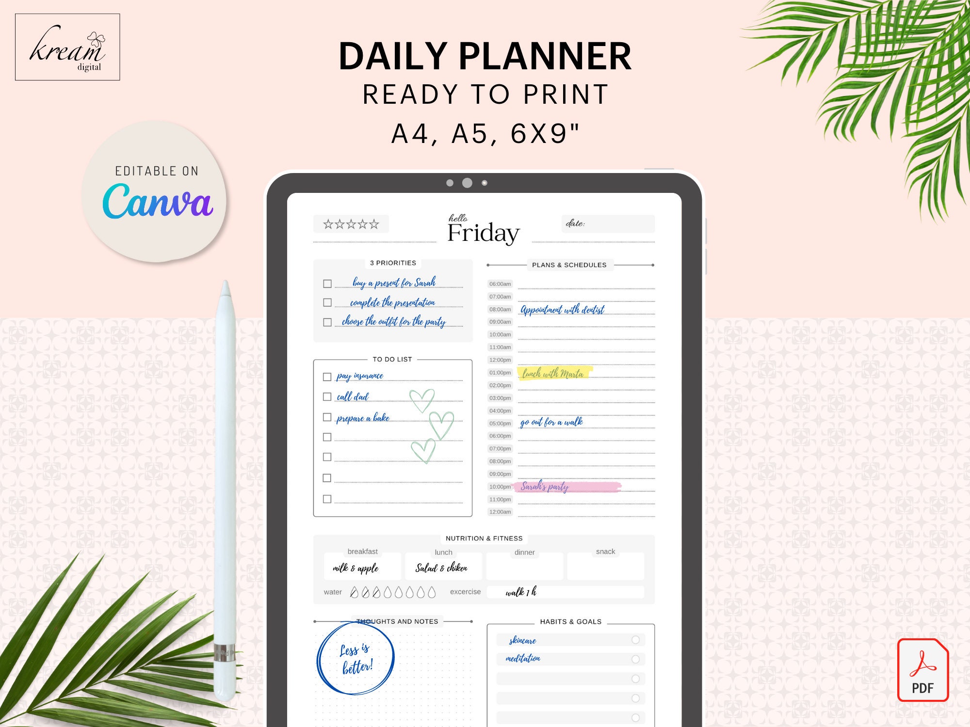 CANVA Template Daily Planner | 7 Days | 6 Styles | Printable PDF | A4 ...