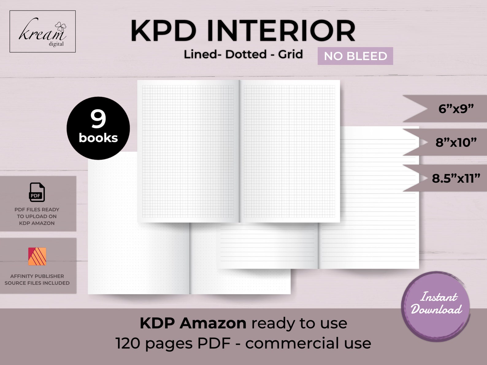 Amazon KDP Interior Template: Lined, Dotted, Grid | Size 6x9, 8x10, 8 ...