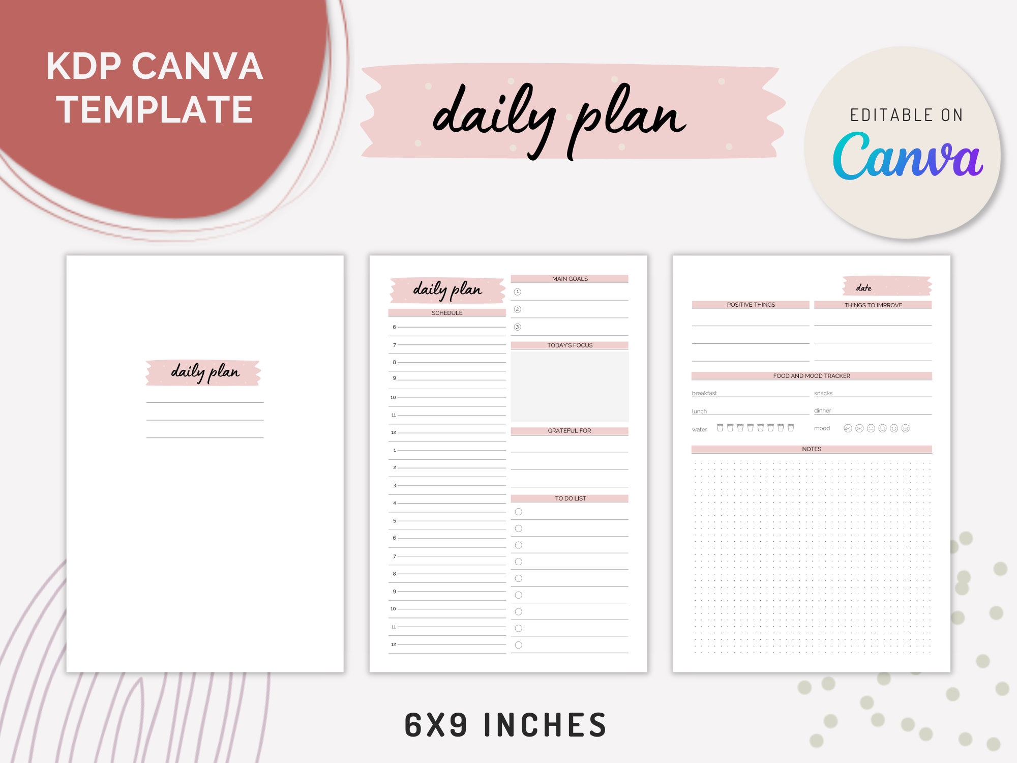 CANVA Daily Planner Editable Templates for Journal Canva KDP Planner ...