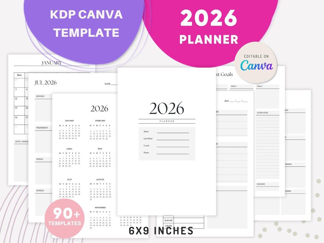 CANVA 2026 Planner Templates | KDP Planner | 6x9 Inches | Editable in ...