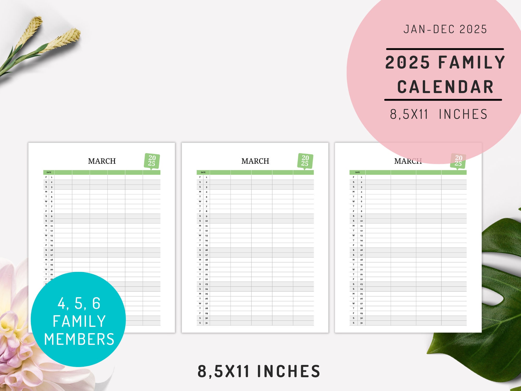 Monthly Family Calendar 2025, Canva Editable, Printable, Letter Size, 4 ...