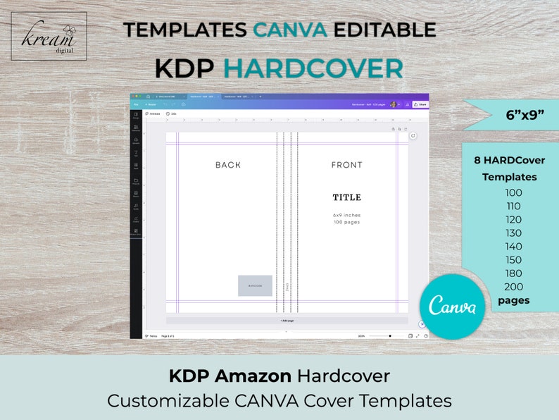 CANVA KDP Hardcover Templates 6x9 for 100, 110, 120, 130, 140, 150, 180 ...