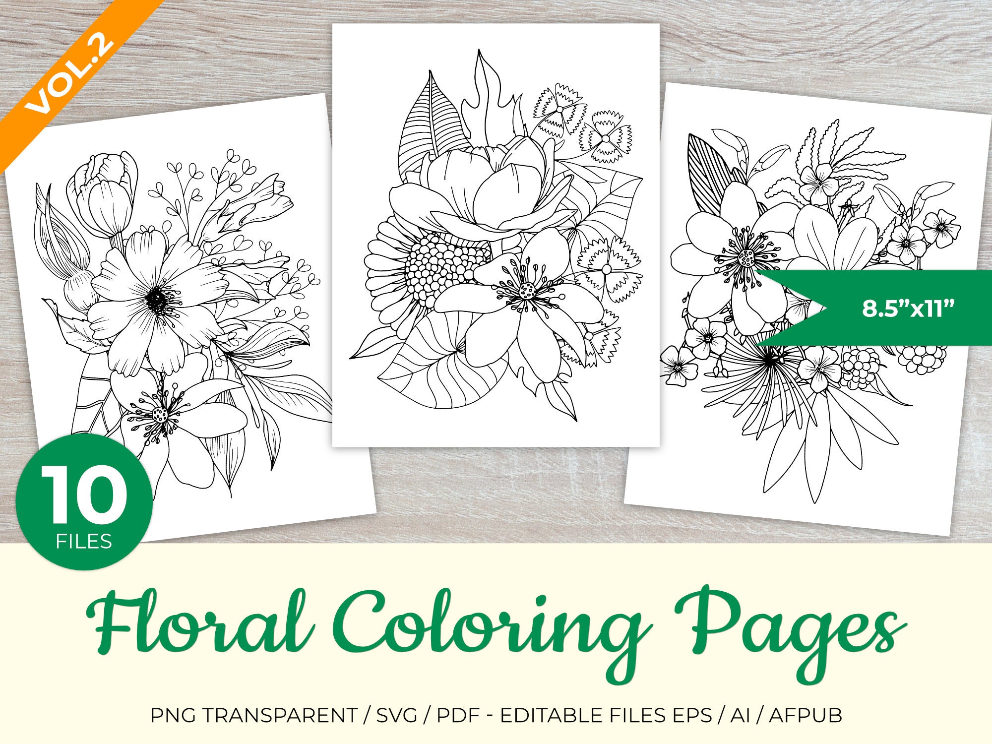 10 Floral Coloring Pages - Etsy