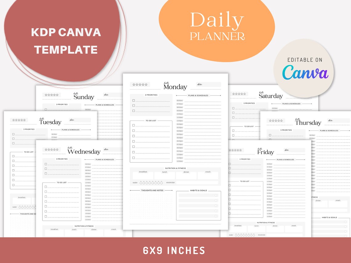 CANVA Daily Planner Editable Templates for Journal Canva KDP Planner ...