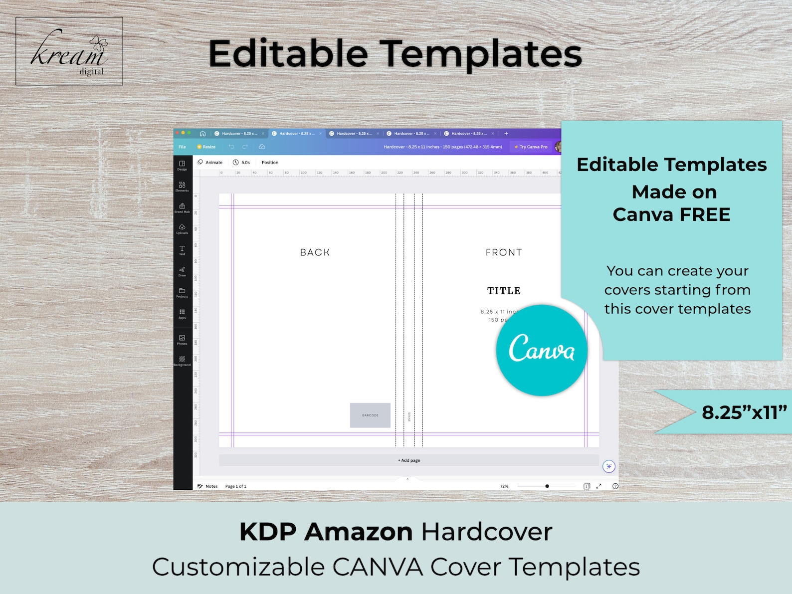 CANVA KDP Hardcover Templates 8.25x11 for 100, 110, 120, 130, 140, 150 ...