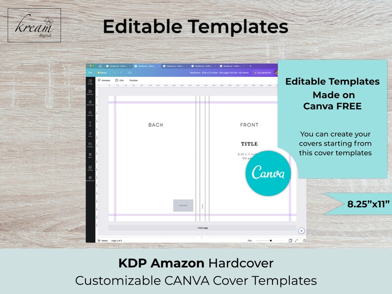 CANVA KDP Hardcover Templates 8.25x11 for 100, 110, 120, 130, 140, 150 ...