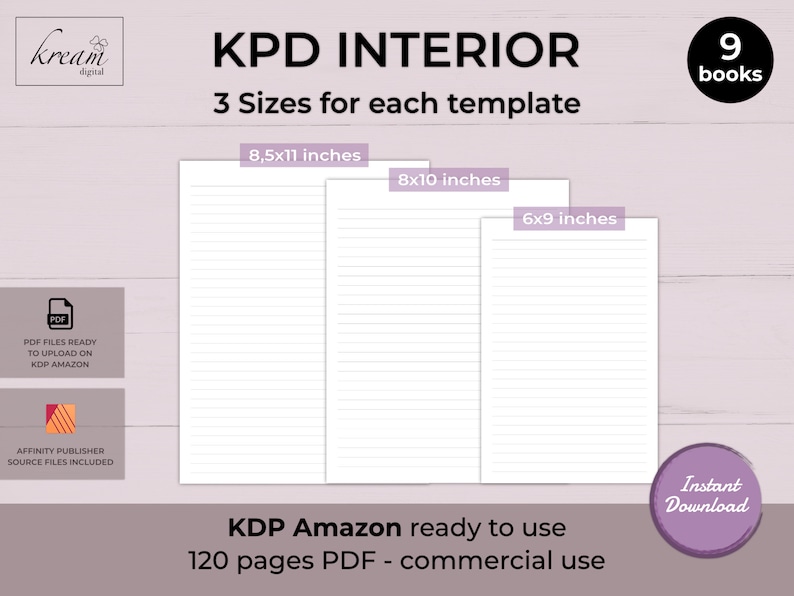 Amazon KDP Interior Template: Lined, Dotted, Grid | Size 6x9, 8x10, 8 ...