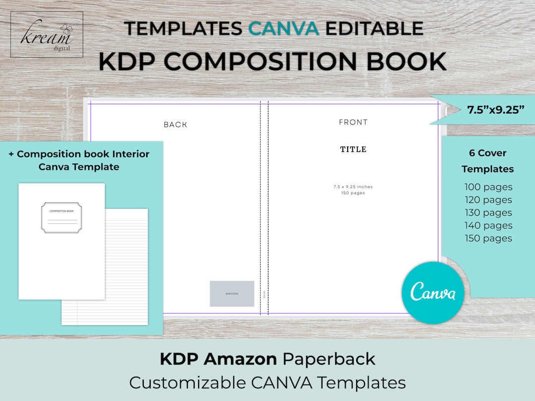 CANVA KDP Composition Book With Cover Templates for 100, 120, 130, 140 ...