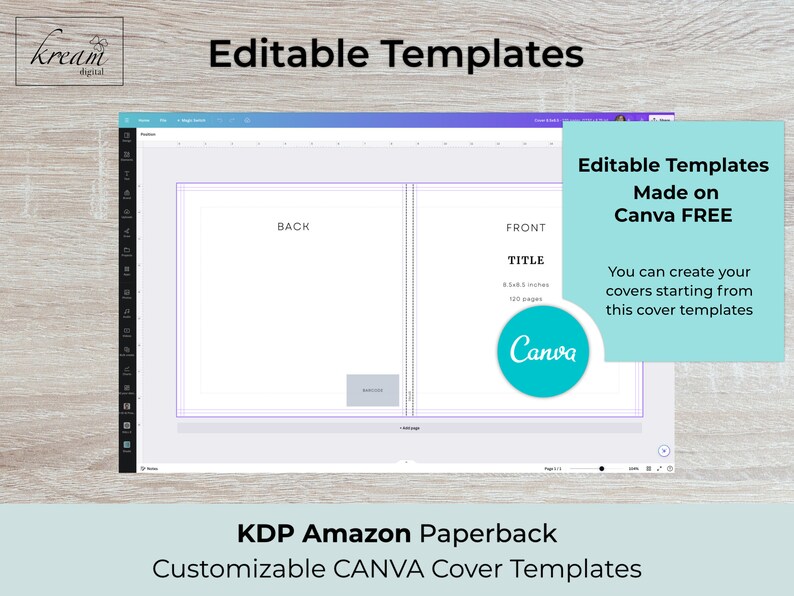 CANVA KDP Cover Templates 8.5"x8.5" for 50, 100, 110, 120, 130, 140 ...