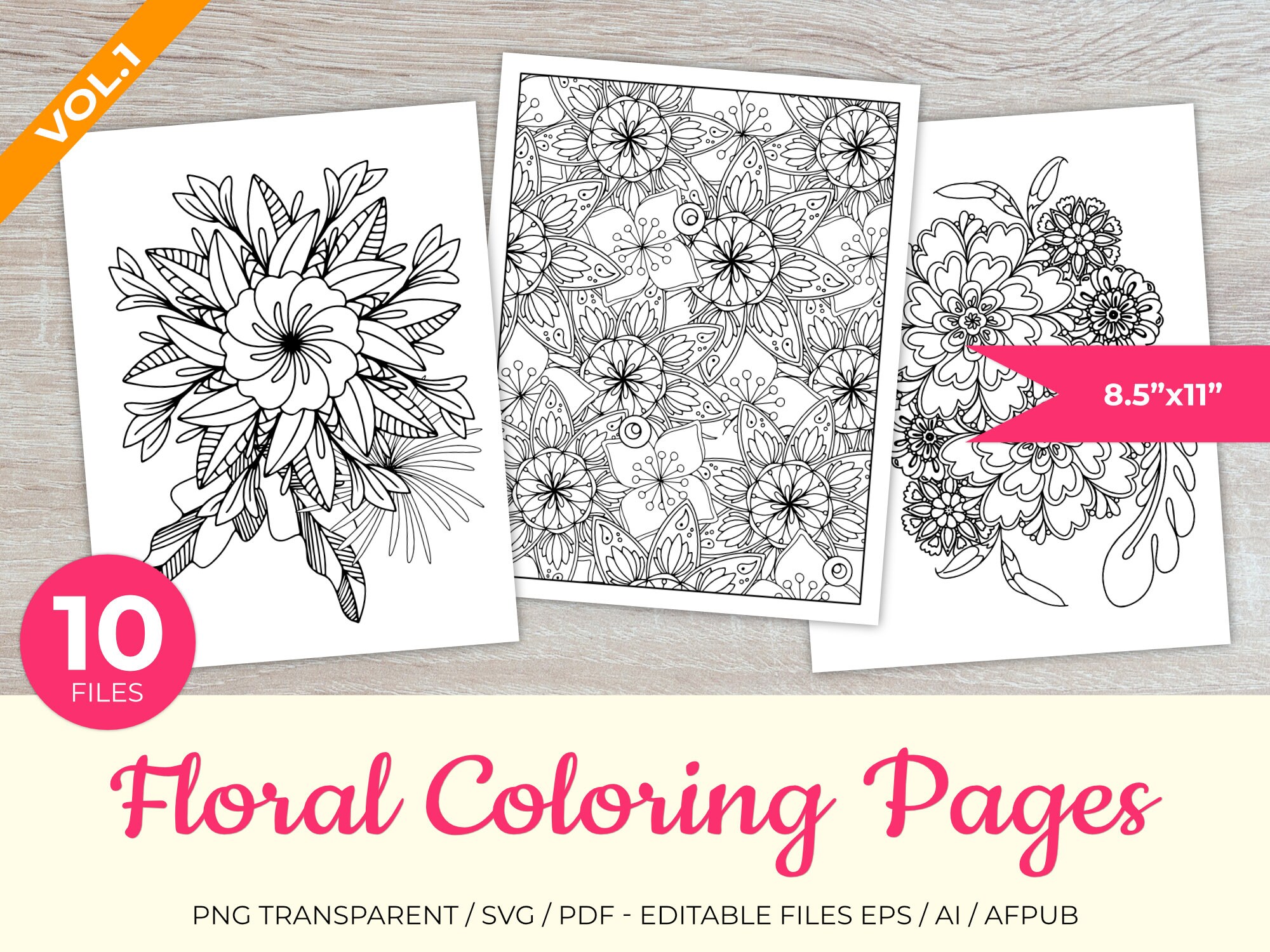 10 Floral Coloring Pages - Etsy