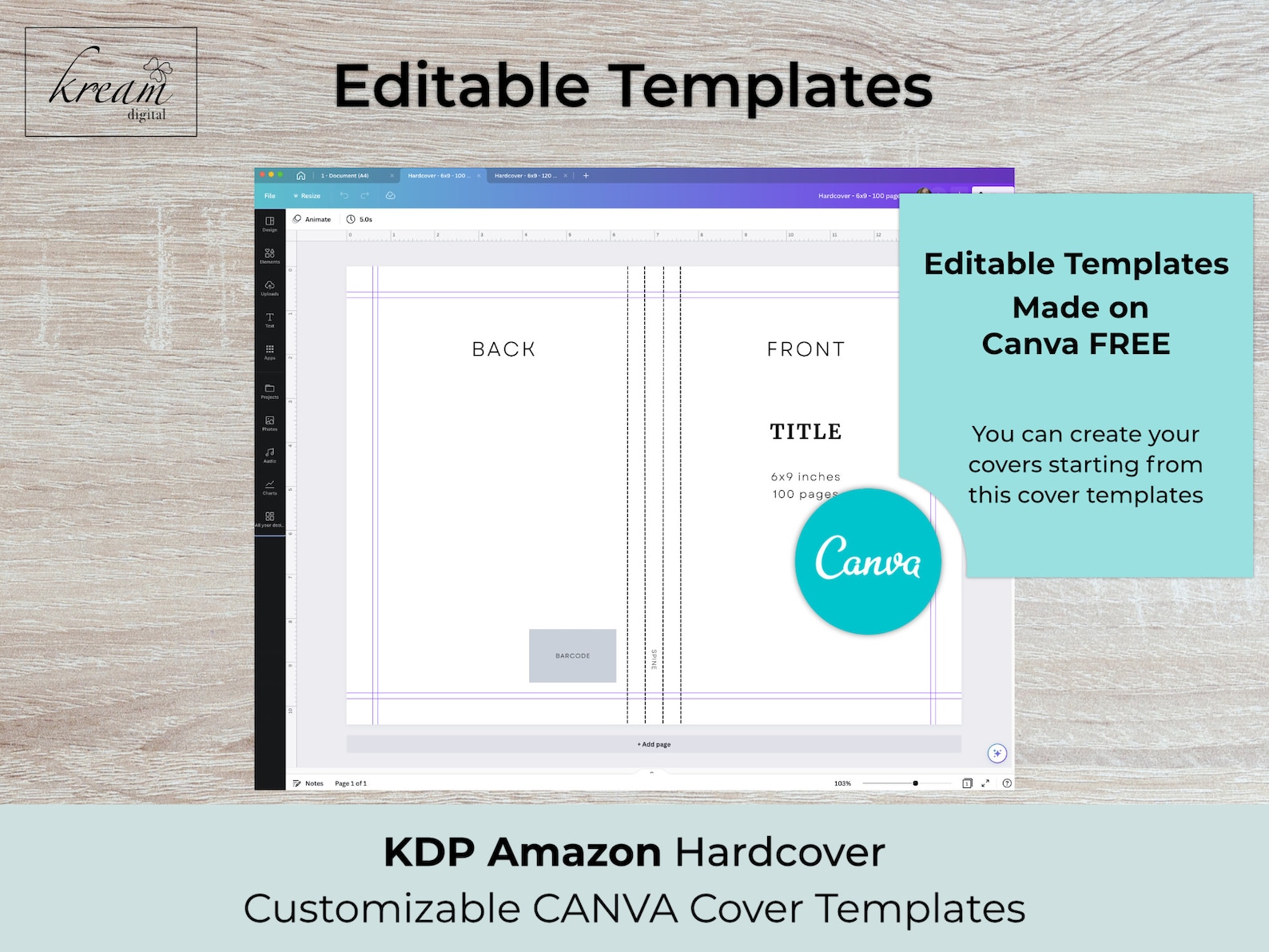 CANVA KDP Hardcover Templates 6x9 for 100, 110, 120, 130, 140, 150, 180 ...