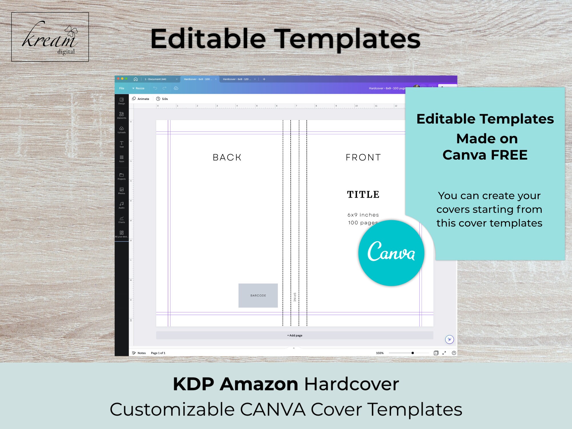 CANVA KDP Hardcover Templates 6x9 for 100, 110, 120, 130, 140, 150, 180 ...